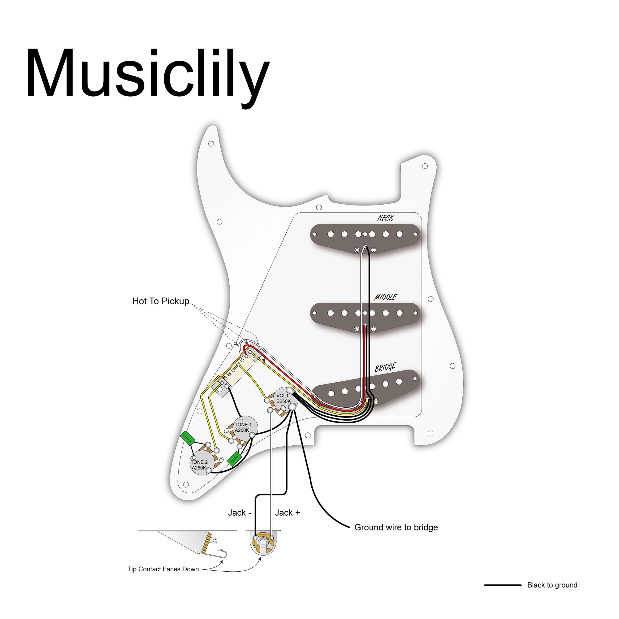 Musiclily SSS 11 Hole Loaded Prewired Strat Pickguard ST Guitar Scratch Plate with Single Coil Pickups Set for Squier Stratocaster Style Electric Guitar, Black