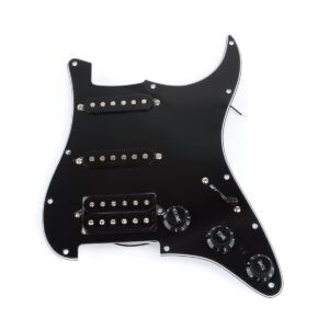 musiclily ssh prewired strat loaded pickguard with single humbucker pickups set for fender stratocaster electric guitar,3ply black