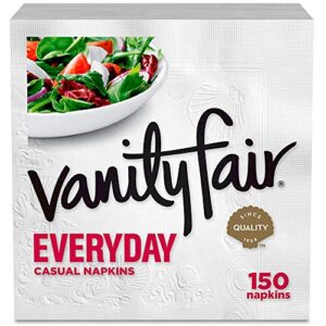 vanity fair everyday paper napkins, 150 count, disposable napkins made soft and smooth for everyday meals