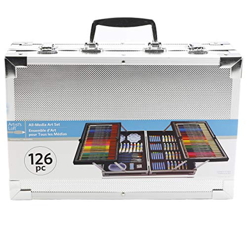 Artist’s Loft All-Media Art Set in Aluminum Case, 126 Pieces – All-in-One Art Set Kit Includes Art Supplies for Drawing, Painting and More