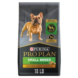 purina pro plan small breed dog food with probiotics for dogs, shredded blend chicken & rice formula - 18 lb. bag