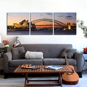 Wieco Art Museum of Sydney Modern Canvas Prints Wall Art City Skyline Pictures Paintings for Living Room Bedroom Home Decorations 3 Piece Modern Stretched and Framed Giclee Ocean Sea Beach Artwork