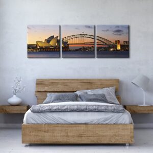 Wieco Art Museum of Sydney Modern Canvas Prints Wall Art City Skyline Pictures Paintings for Living Room Bedroom Home Decorations 3 Piece Modern Stretched and Framed Giclee Ocean Sea Beach Artwork