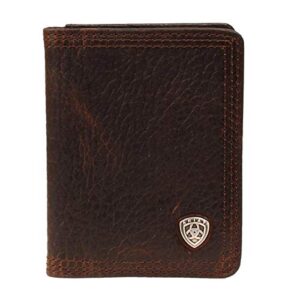 ariat men's shield concho rowdy wallets bifold flip, brown, one size