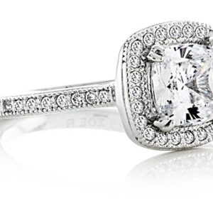 Zoe R Sterling Silver Micro Pave Hand Set Cubic Zirconia Halo 6mm Cushion-Cut Center Wedding Set Size 9.5