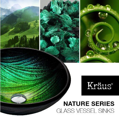 Kraus C-GV-391-19mm-10ORB Nei Glass Vessel Sink and Waterfall Faucet Oil Rubbed Bronze