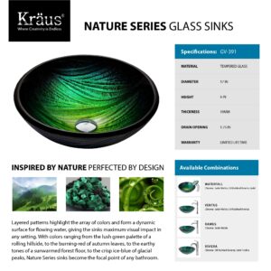 Kraus C-GV-391-19mm-10ORB Nei Glass Vessel Sink and Waterfall Faucet Oil Rubbed Bronze