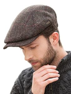 mucros weavers men's quiet man cap, irish tweed flat cap, brown, xl