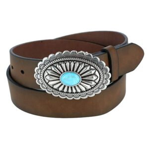 ariat women's basic brown strap tirqouise buckle belt, medium