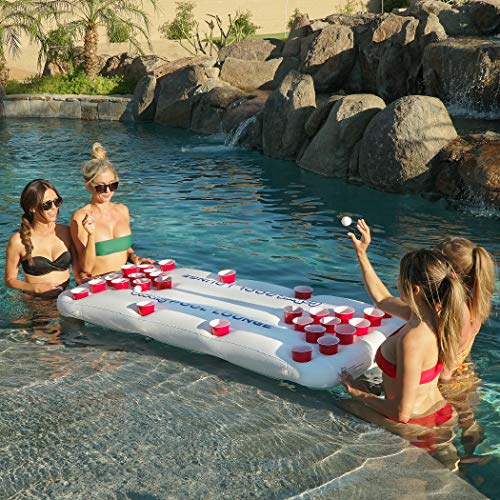 GoPong Pool Lounge Beer Pong Inflatable with Social Floating, White