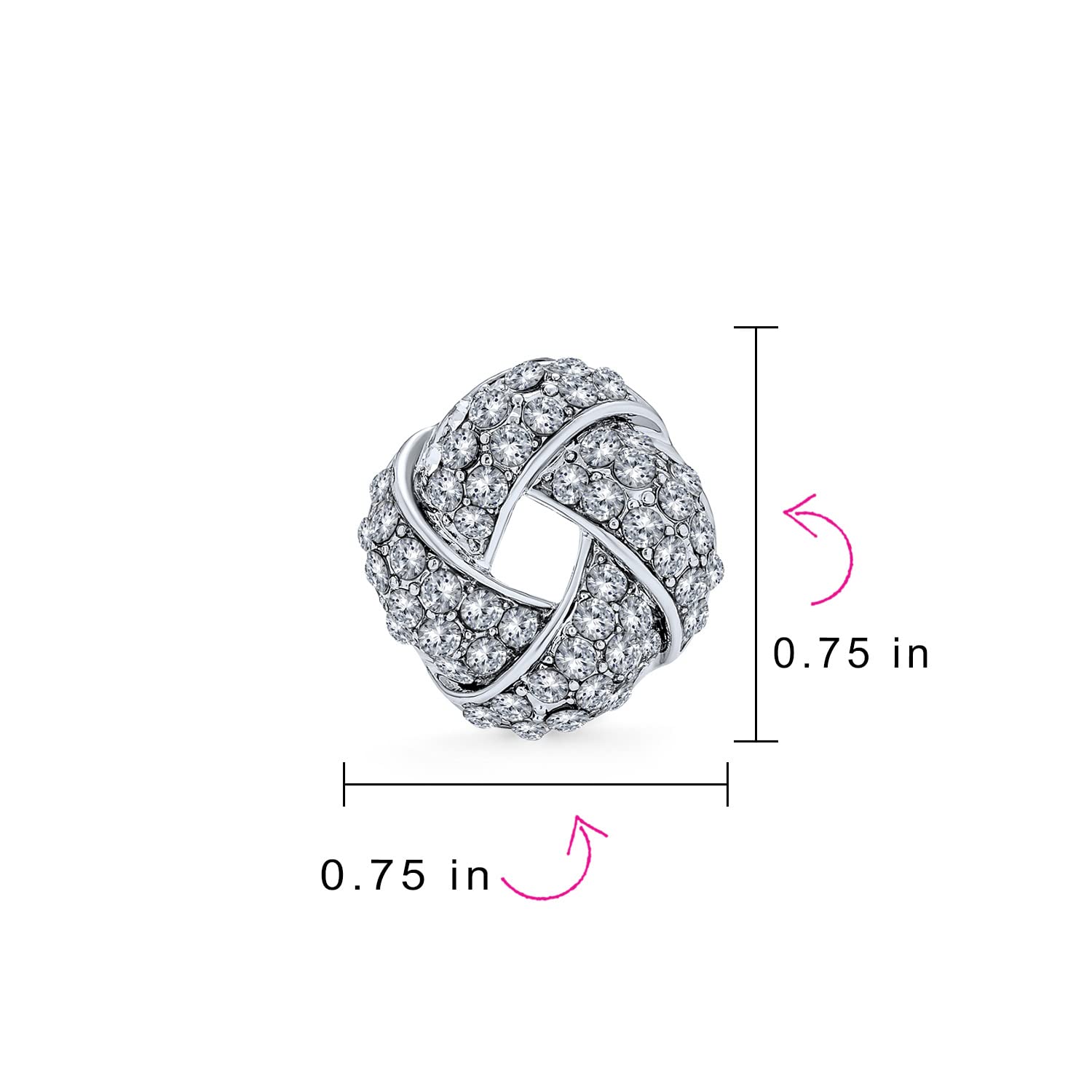 Woven White Clear Crystal Love Knot Work Clip On Earrings For Women Non Pierced Ears Silver Plated Brass