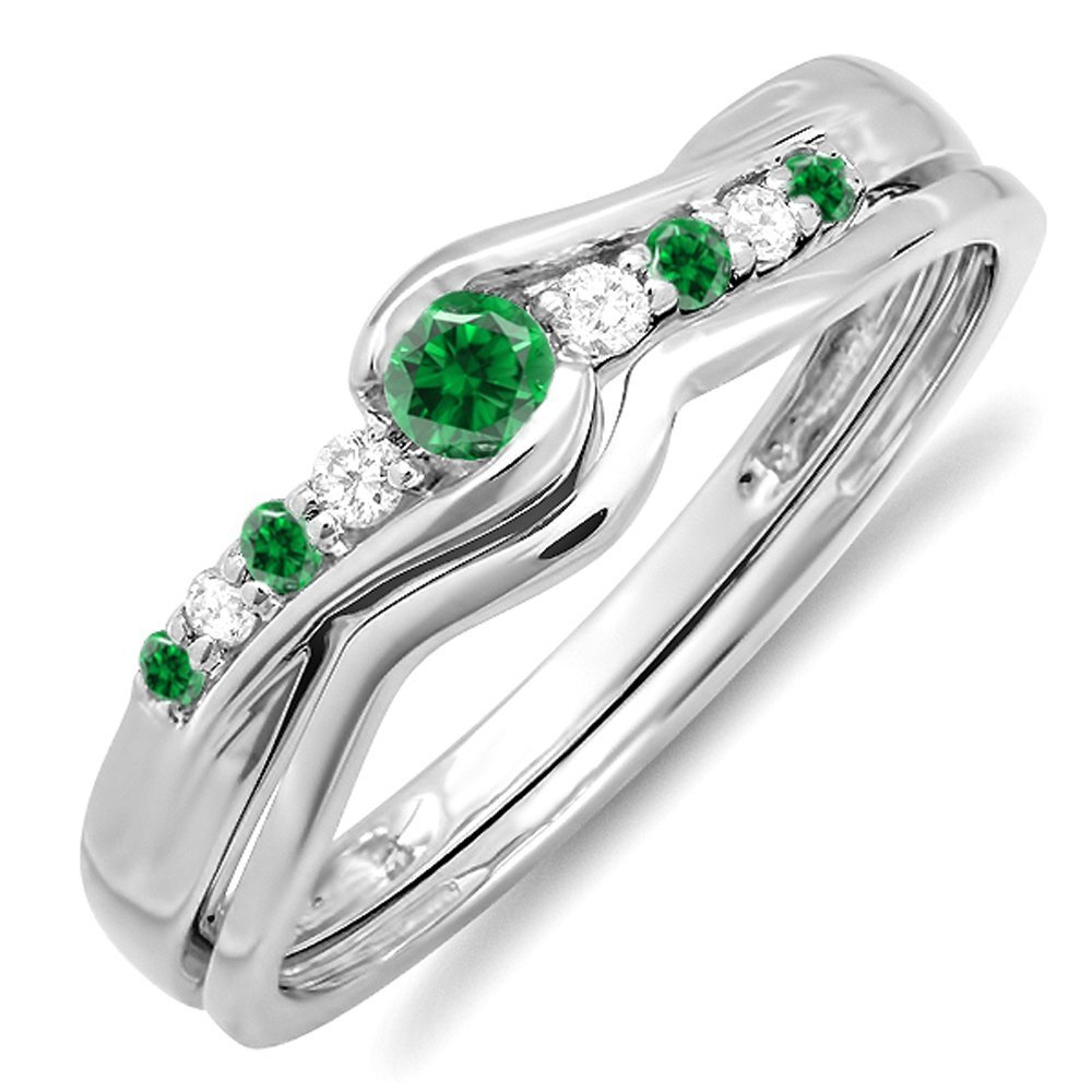 Dazzlingrock Collection 10K Emerald & White Diamond Bridal Promise Engagement Ring Set, White Gold, Size 5.5