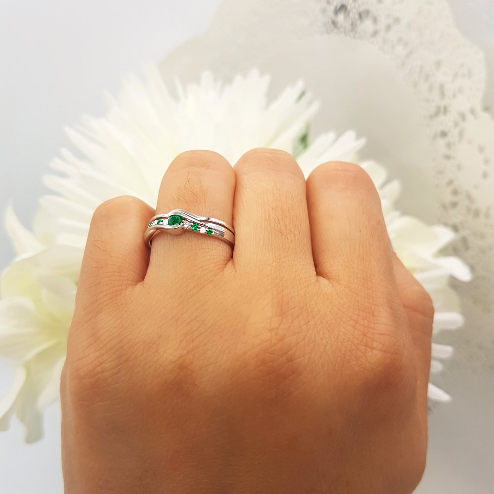 Dazzlingrock Collection 10K Emerald & White Diamond Bridal Promise Engagement Ring Set, White Gold, Size 5.5