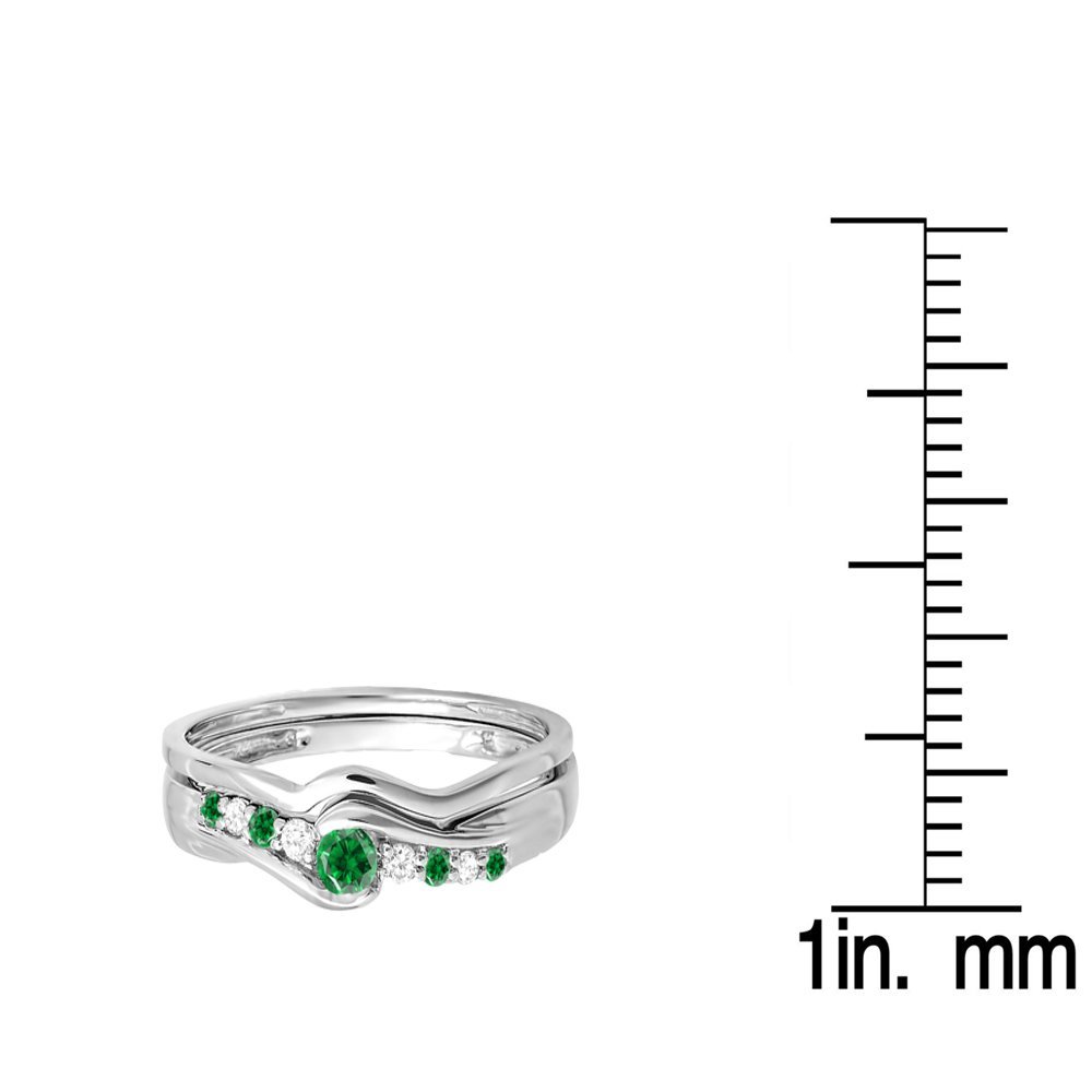 Dazzlingrock Collection 10K Emerald & White Diamond Bridal Promise Engagement Ring Set, White Gold, Size 5.5