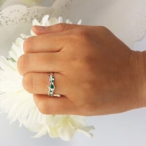 Dazzlingrock Collection 10K Emerald & White Diamond Bridal Promise Engagement Ring Set, White Gold, Size 5.5