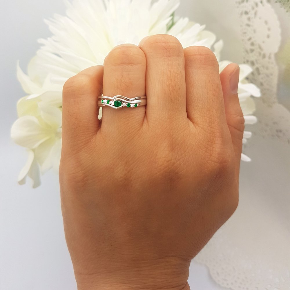 Dazzlingrock Collection 10K Emerald & White Diamond Bridal Promise Engagement Ring Set, White Gold, Size 5.5