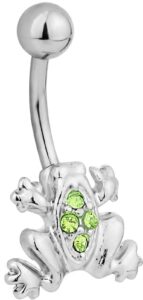 forbidden body jewelry surgical steel green jeweled frog belly button ring