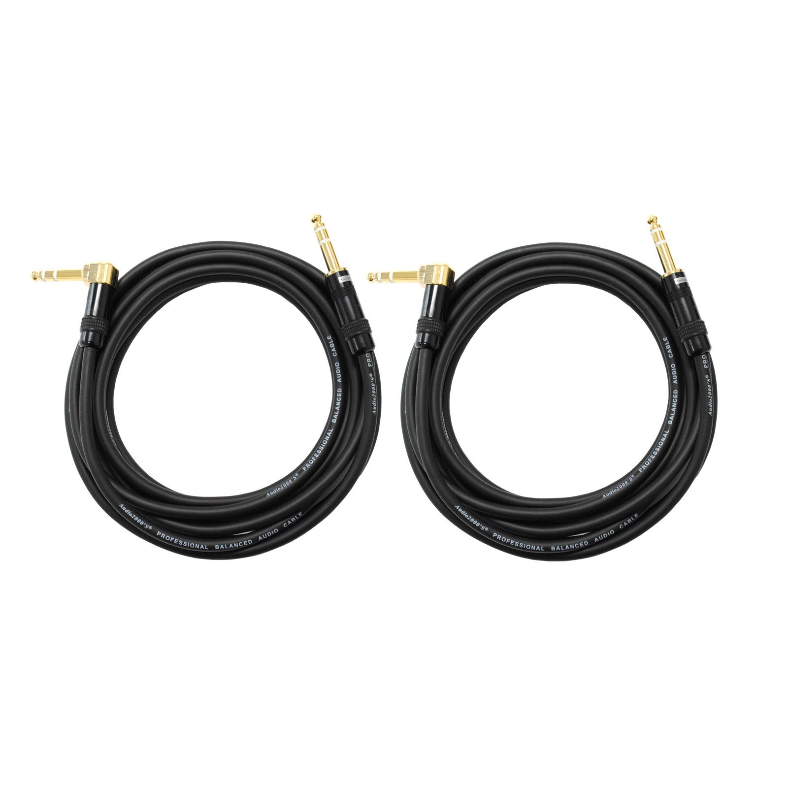 Audio2000's C26025P2 25 Ft 1/4" TRS Right Angle to 1/4" TRS Cable (2 Pack)