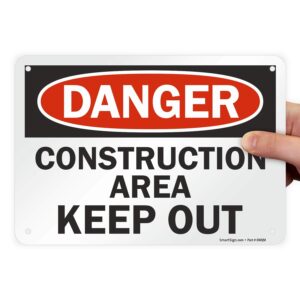 smartsign "danger - construction area, keep out" sign | 7" x 10" plastic