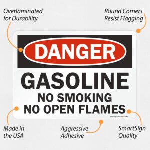 SmartSign "Danger - Gasoline, No Smoking No Open Flames" Label | 10" x 14" Laminated Vinyl