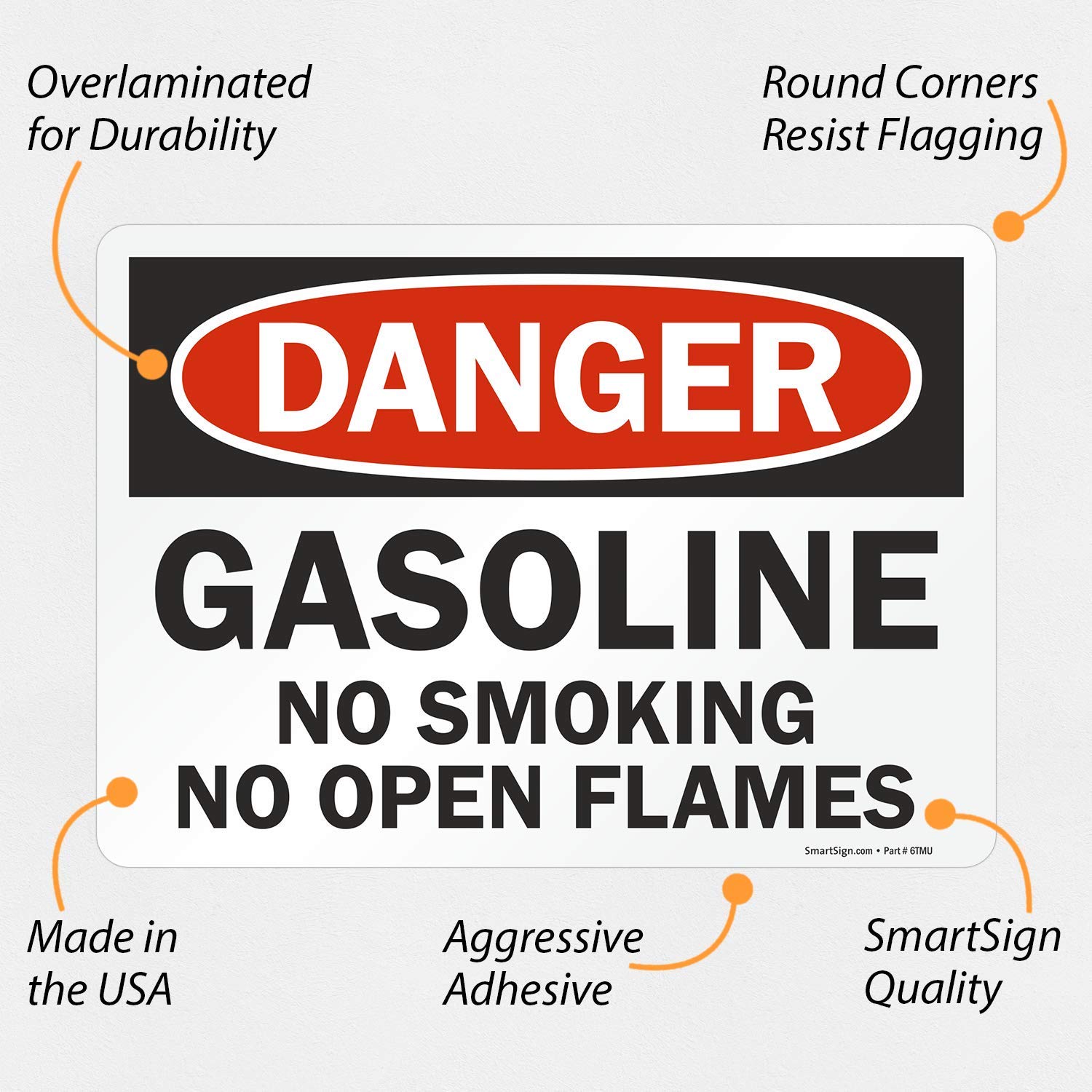 SmartSign "Danger - Gasoline, No Smoking No Open Flames" Label | 10" x 14" Laminated Vinyl