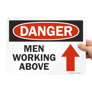 smartsign - u9-1917-np_10x14 "men working above" sign | 10" x 14" plastic black/red on white