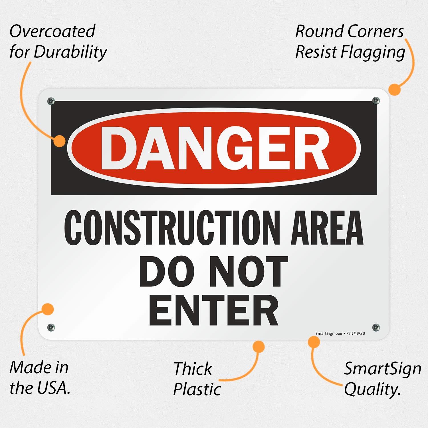 SmartSign "Danger - Construction Area, Do Not Enter" Sign | 10" x 14" Plastic