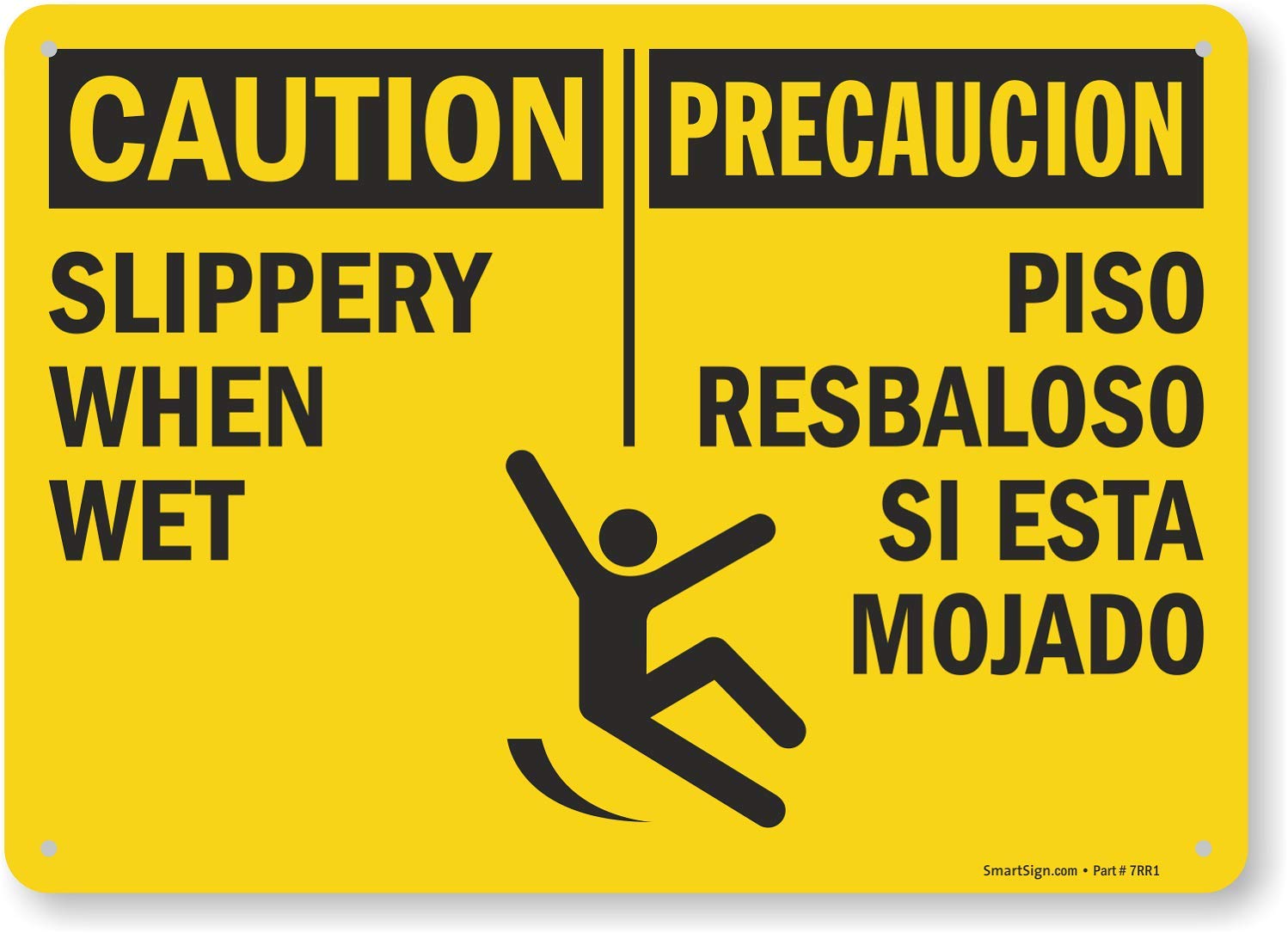 SmartSign-U9-2087-NP "Caution - Slippery When Wet" Bilingual Sign | 10" x 14" Plastic - Black on Yellow