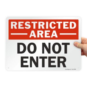 smartsign - u9-1414-na_10x14 "restricted area - do not enter" sign | 10" x 14" aluminum black/red on white