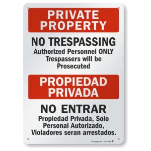 smartsign "private property - no trespassing" bilingual sign | 10" x 14" aluminum