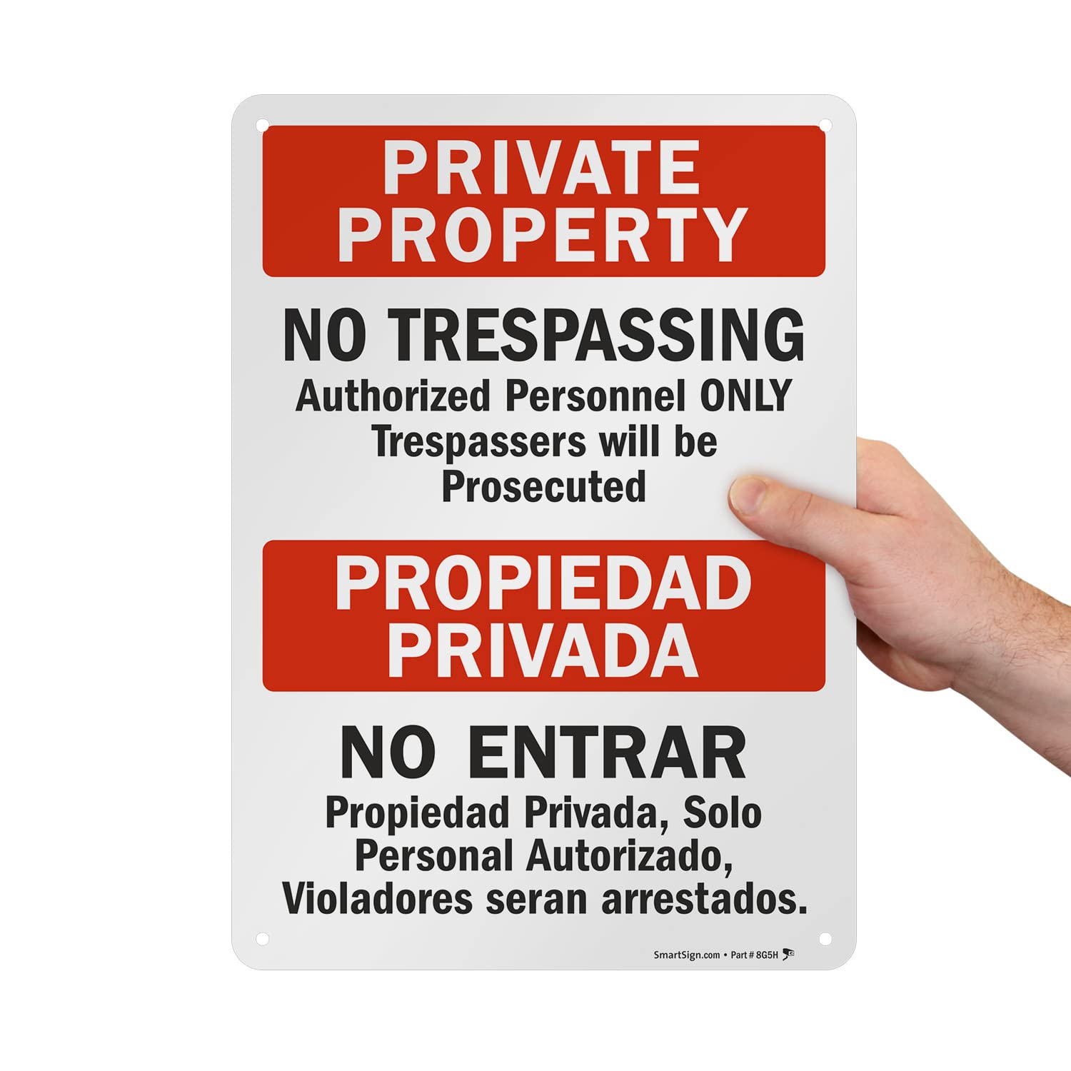 SmartSign "Private Property - No Trespassing" Bilingual Sign | 10" x 14" Aluminum