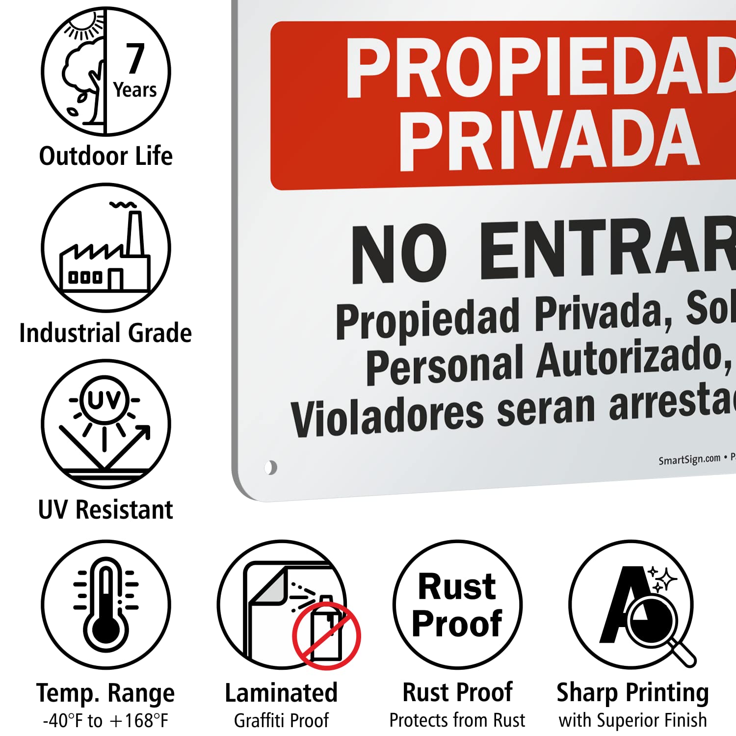 SmartSign "Private Property - No Trespassing" Bilingual Sign | 10" x 14" Aluminum