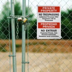 SmartSign "Private Property - No Trespassing" Bilingual Sign | 10" x 14" Aluminum