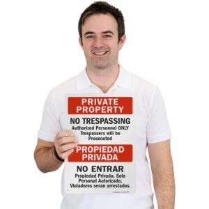 SmartSign "Private Property - No Trespassing" Bilingual Sign | 10" x 14" Aluminum