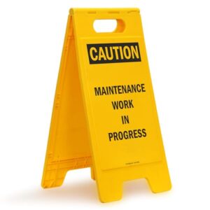 smartsign 25 x 12 inch “caution - maintenance work in progress” two-sided folding floor sign, digitally printed polypropylene plastic, black and yellow