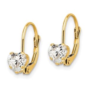 14k yellow gold 5mm heart love cubic zirconia cz drop dangle earrings gemstone