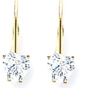 14K Yellow Gold 5mm Heart Love Cubic Zirconia CZ Drop Dangle Earrings Gemstone