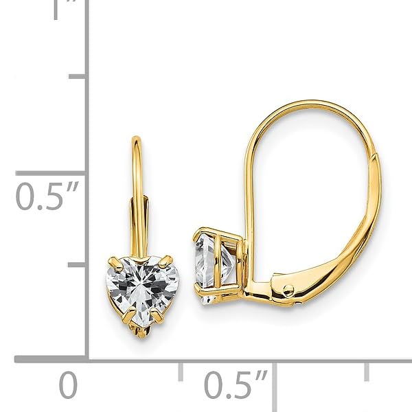 14K Yellow Gold 5mm Heart Love Cubic Zirconia CZ Drop Dangle Earrings Gemstone