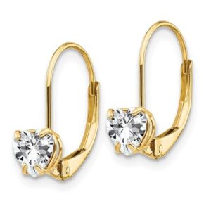 14K Yellow Gold 5mm Heart Love Cubic Zirconia CZ Drop Dangle Earrings Gemstone