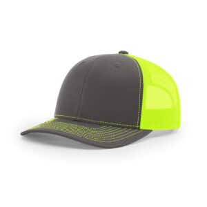 richardson unisex 112 trucker adjustable snapback baseball cap, split charcoal/neon yellow, one size fits most