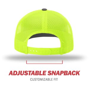 Richardson Unisex 112 Trucker Adjustable Snapback Baseball Cap, Split Charcoal/Neon Yellow, One Size Fits Most