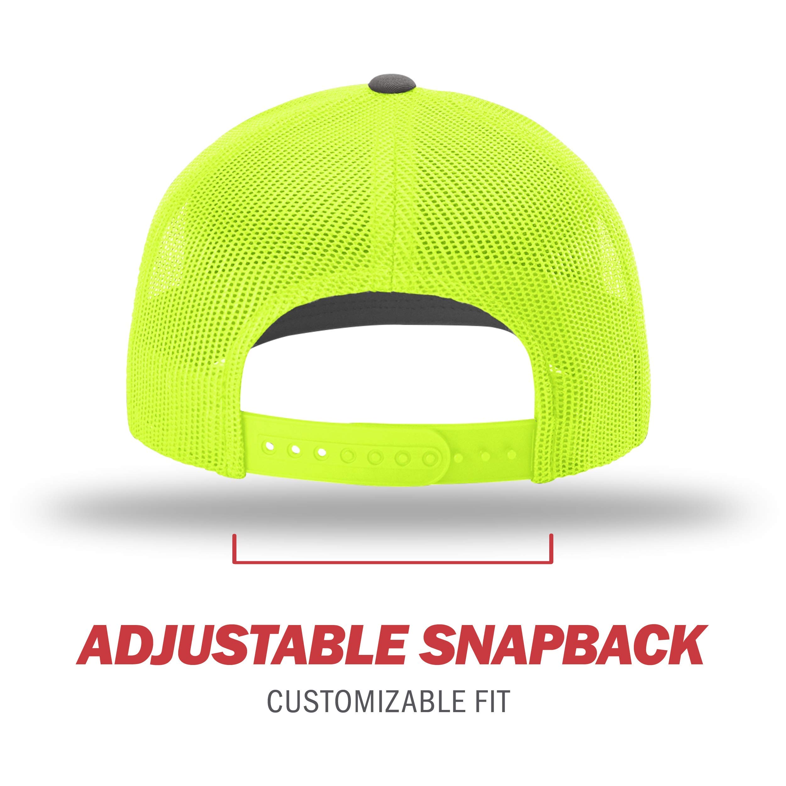 Richardson Unisex 112 Trucker Adjustable Snapback Baseball Cap, Split Charcoal/Neon Yellow, One Size Fits Most