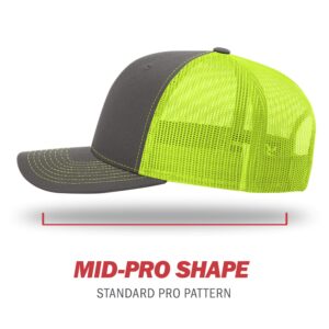 Richardson Unisex 112 Trucker Adjustable Snapback Baseball Cap, Split Charcoal/Neon Yellow, One Size Fits Most