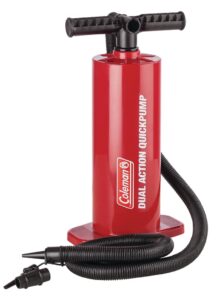 coleman quickpump dual-action air pump, high-pressure pump inflates to 9 psi, includes 3 valve adapters & extension hose for quick inflation & deflation