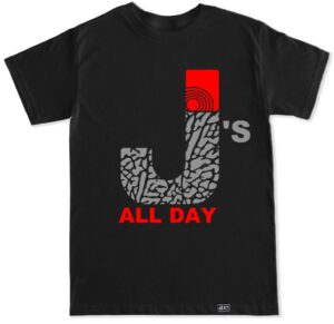 ftd apparel men's j's all day mary j smoke air retro 3 t shirt-large black