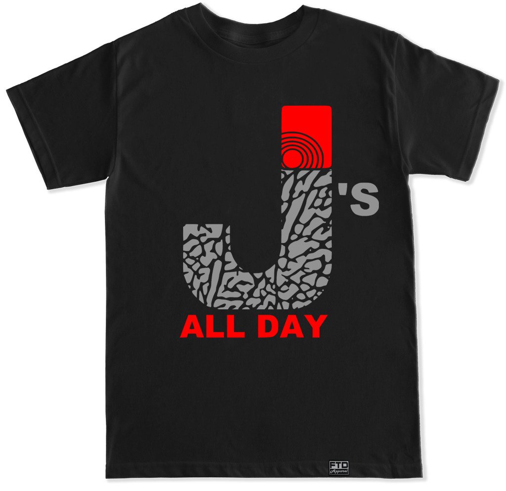 FTD Apparel Men's J's All Day Mary J Smoke Air Retro 3 T Shirt-Large Black