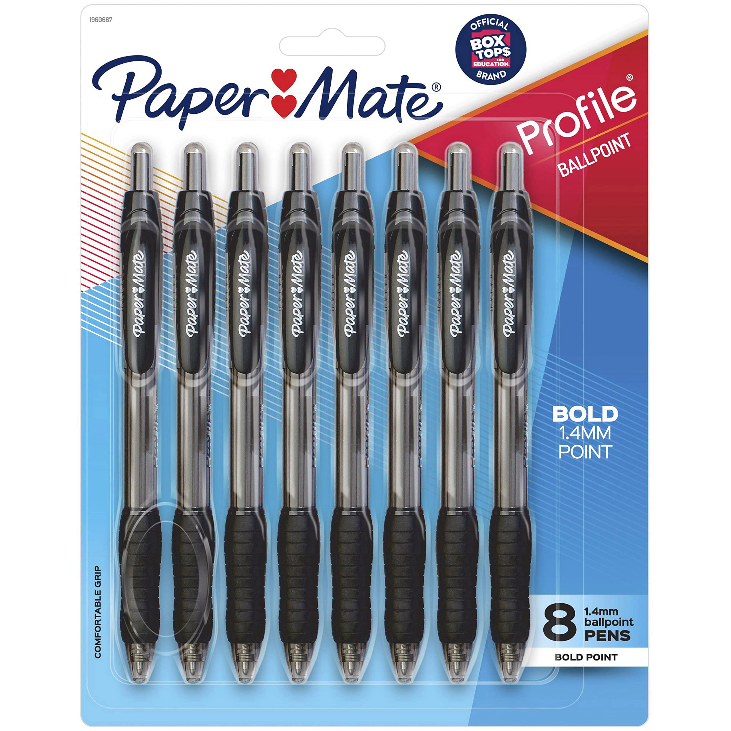 Paper Mate Profile Retractable Ballpoint Pens, Bold Point (1.4mm), Black, 8 Count