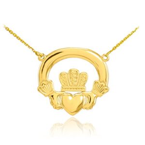 sideways crosses dainty 14k yellow gold celtic irish claddagh heart necklace (20 inches)