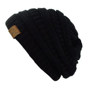 C.C Trendy Warm Chunky Soft Stretch Cable Knit Beanie Skully, Black