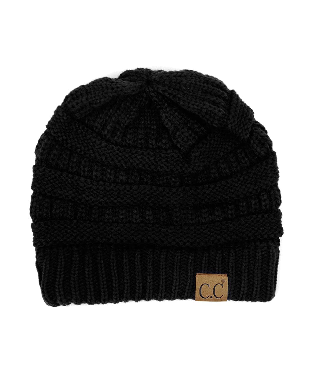 C.C Trendy Warm Chunky Soft Stretch Cable Knit Beanie Skully, Black